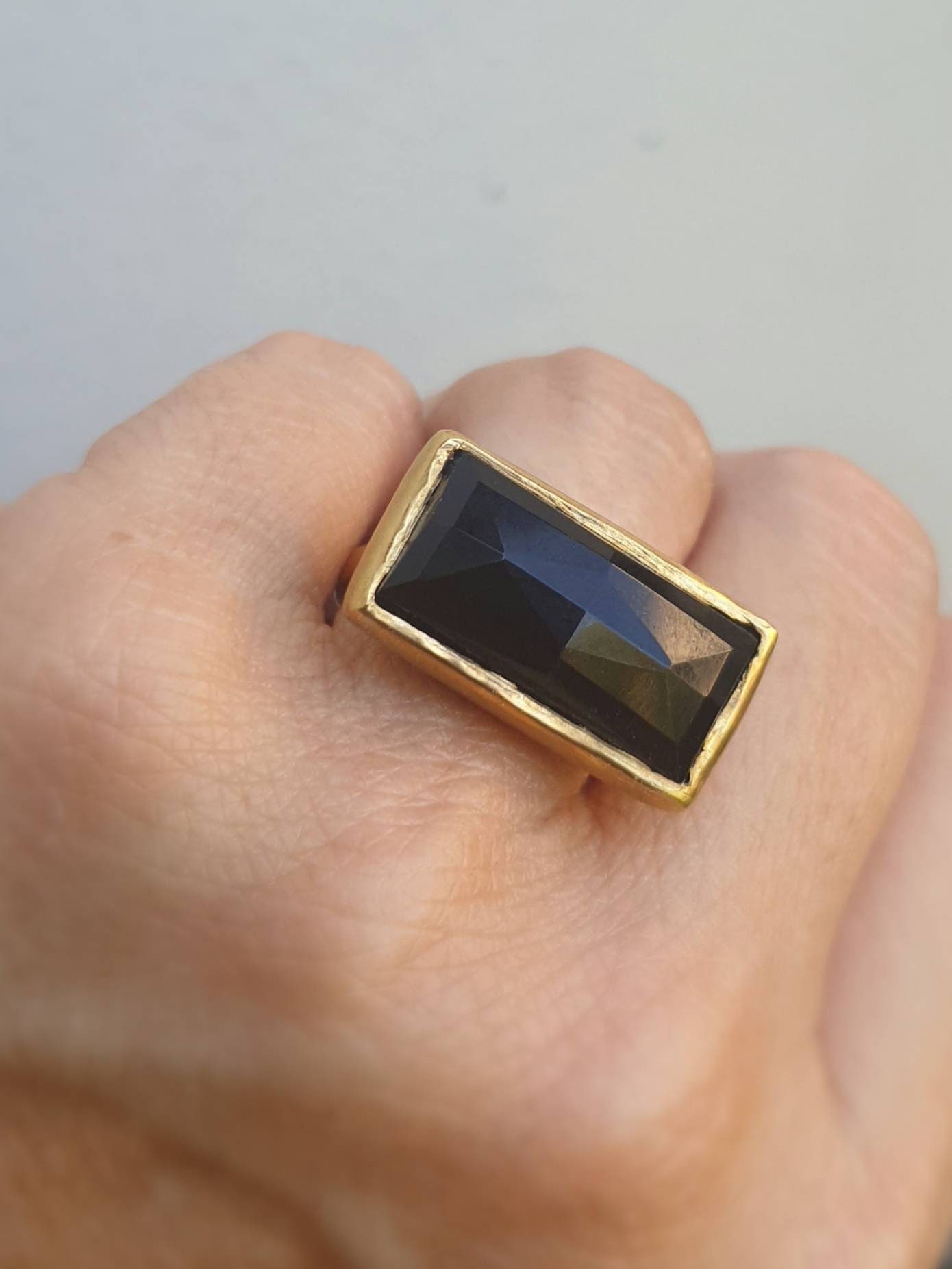 Onyx Ring. Rectangle Ring. Gold Big Ring. Gemstone Statement | Etsy