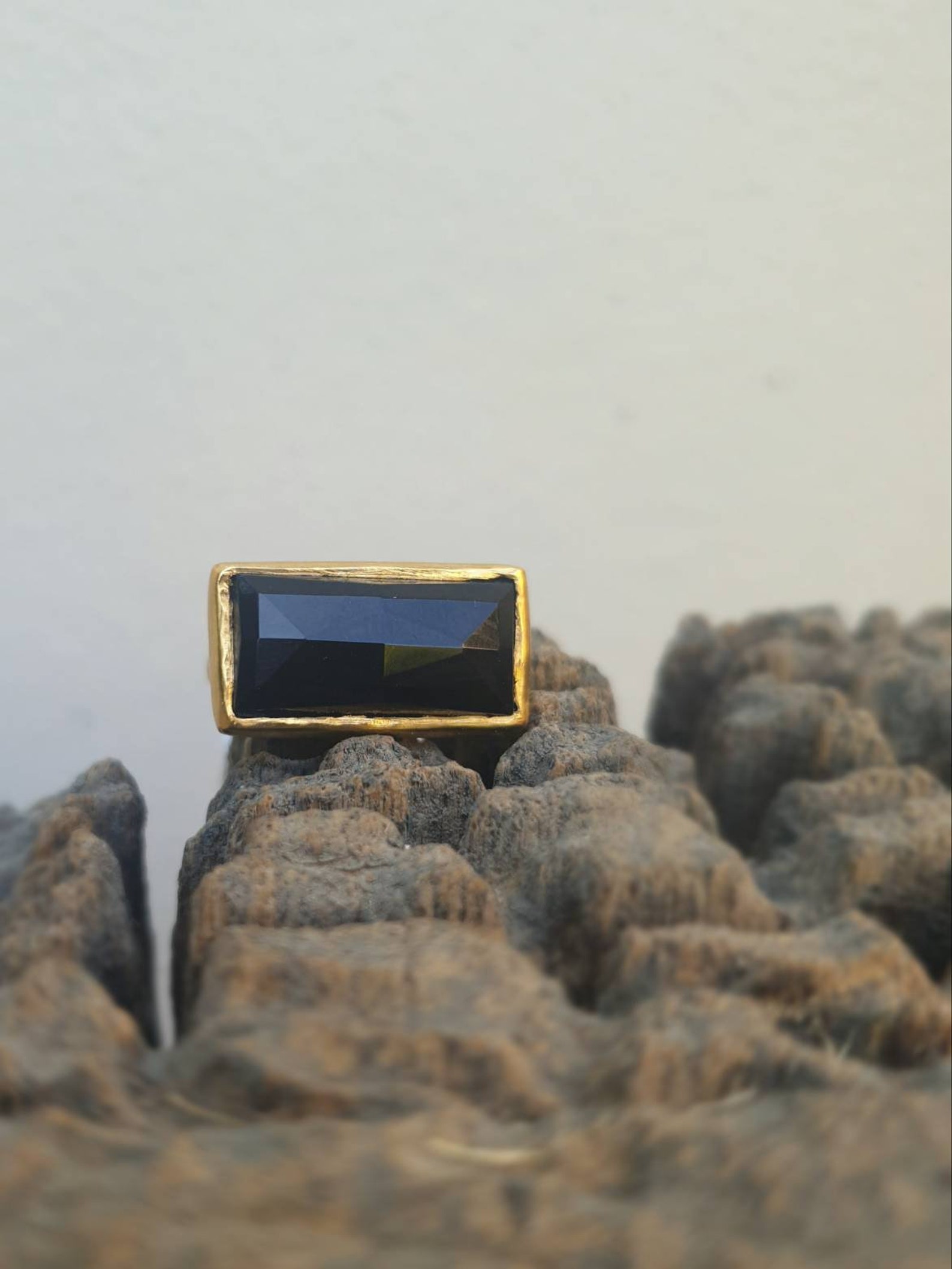 Onyx Ring. Rectangle Ring. Gold Big Ring. Gemstone Statement | Etsy