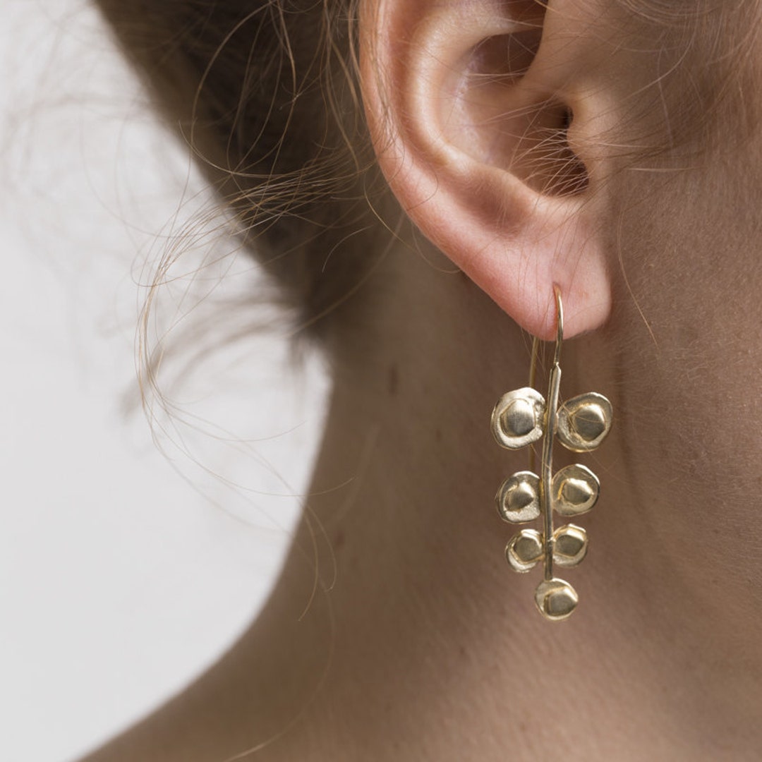 Leaves Earrings. Drop Leaf Earrings. Gold Dangle Leaf Earrings. Plant ...