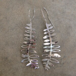 Long Sterling Silver Drop Leaf Earrings. Statement Silver Leaves ...
