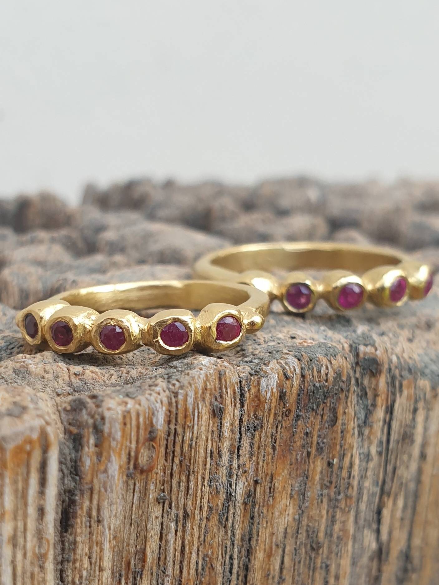 Gold rubies ring. Ruby ring. Gold ruby band ring. July | Etsy