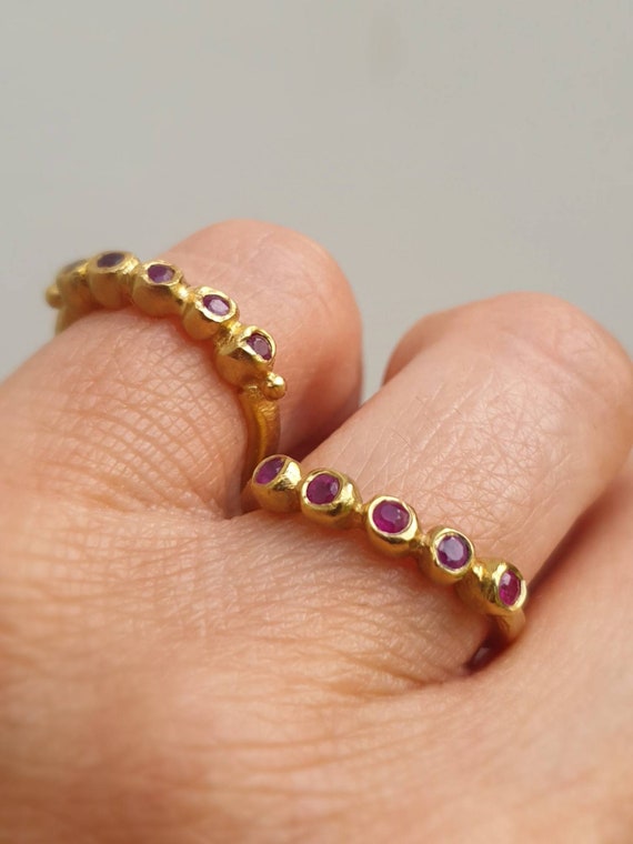 Gold rubies ring. Ruby ring. Gold ruby band ring. July | Etsy