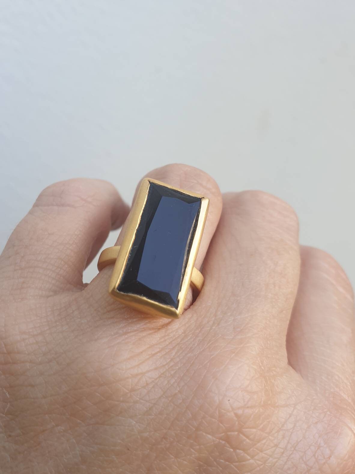 Black onyx ring Rectangle ring. Rectangular gold ring. | Etsy