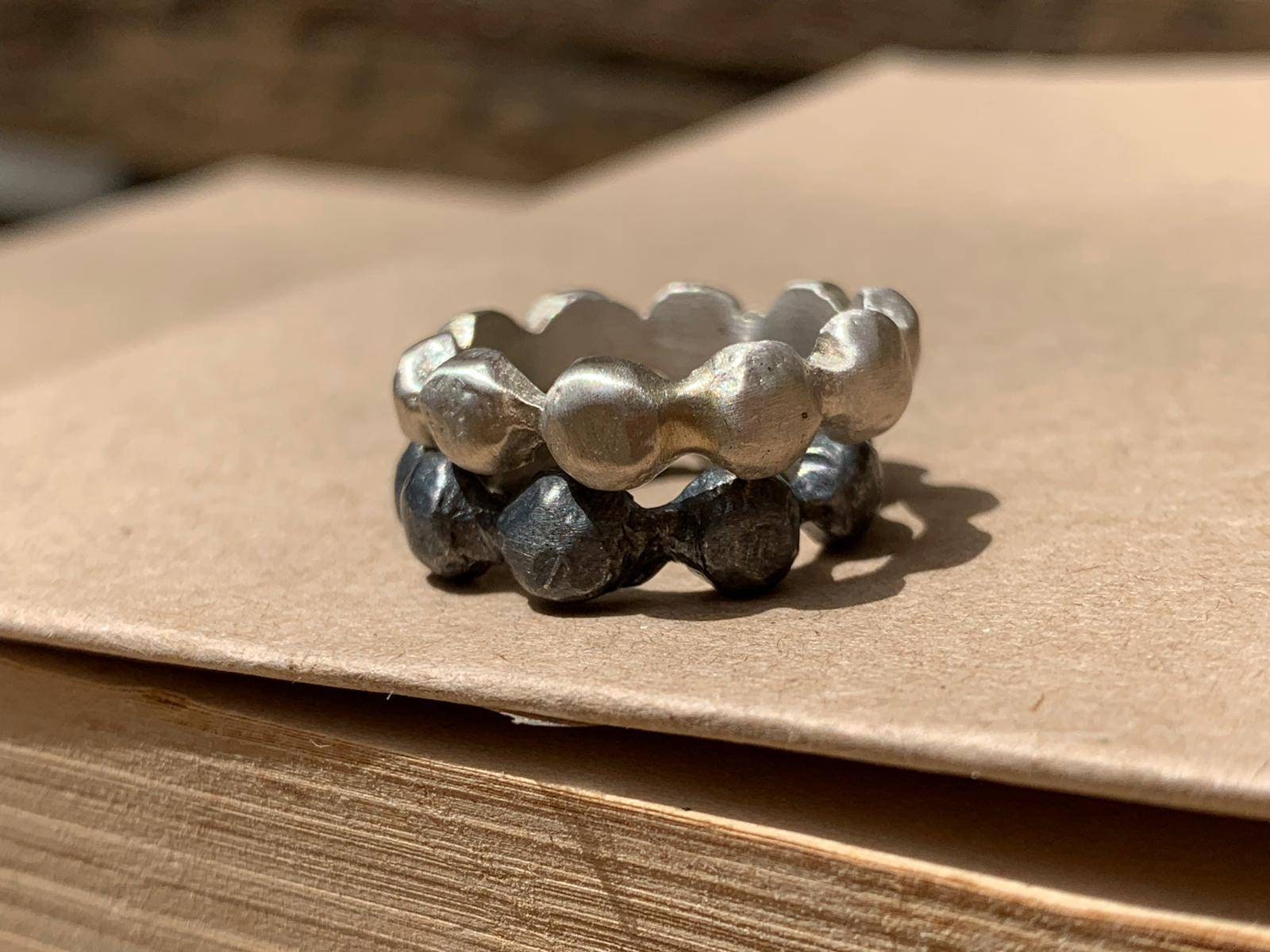 Unisex Sterling dot ring. Dots Rustic design band. Raw | Etsy