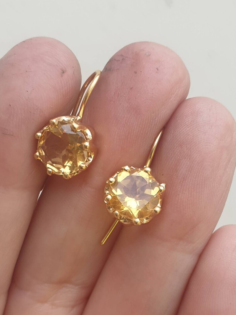 Gold citrine minimalist earrings Gemstone drop earrings. | Etsy