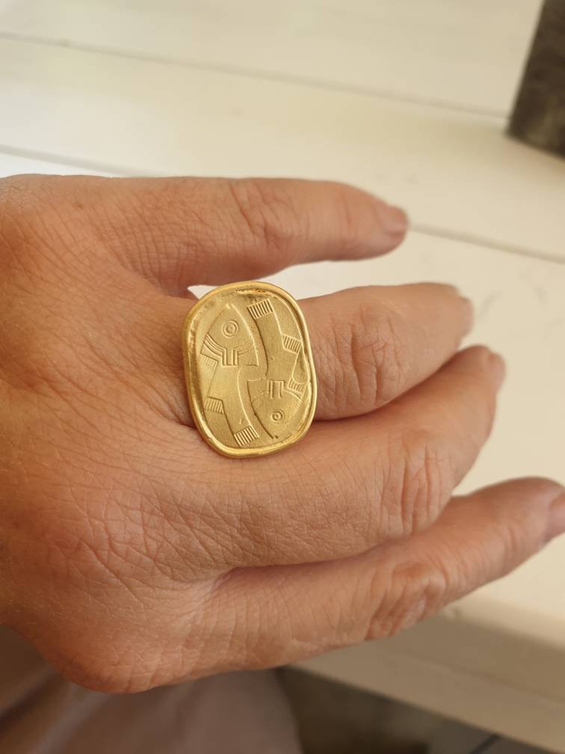 Gold Fish Signet Ring. Coin Gold Fish Ring. Pisces Ring. Fish | Etsy