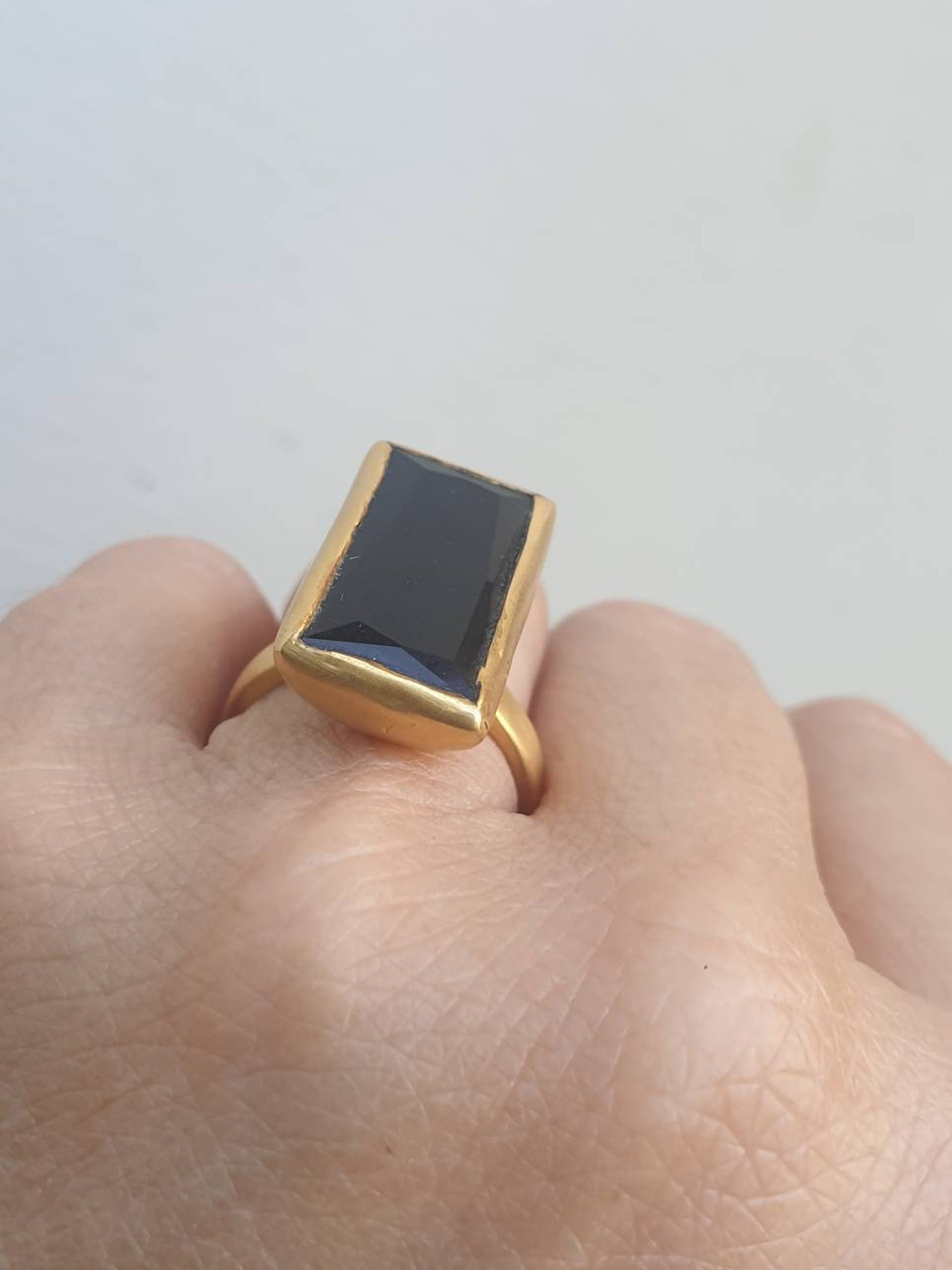 Black Onyx Ring Rectangle Ring. Rectangular Gold Ring. - Etsy