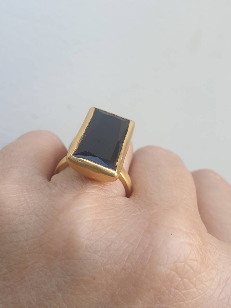Black onyx ring Rectangle ring. Rectangular gold ring. | Etsy
