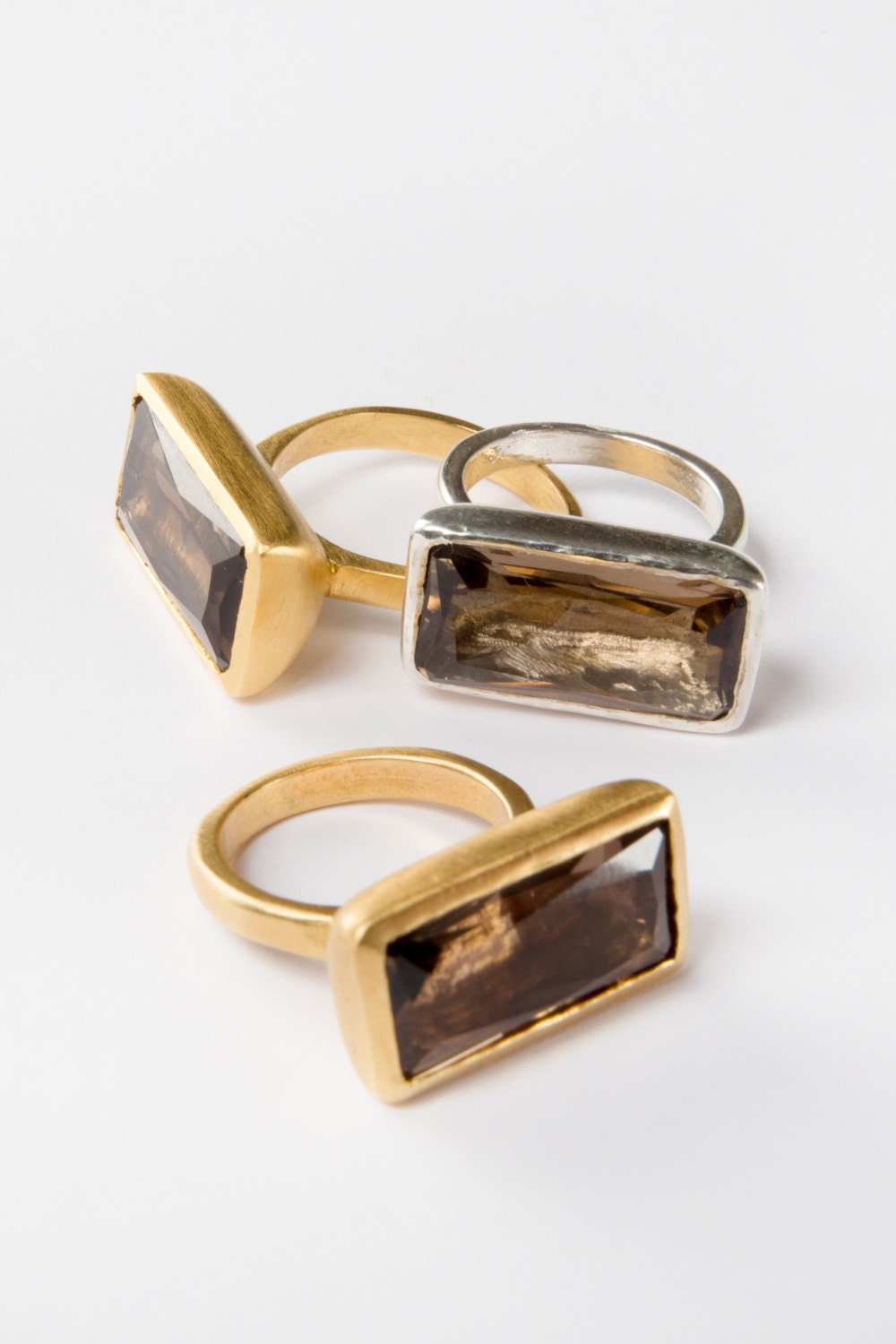 Rectangle Ring. Smoky Quartz Ring. Gold Big Ring. Gemstone - Etsy Israel