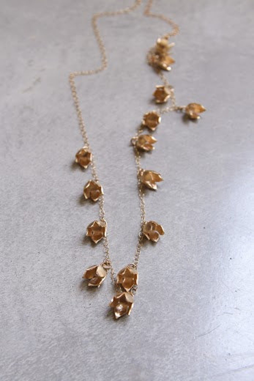 Gold Buds Necklace. Long Flower Statement Necklace. Designer - Etsy Israel