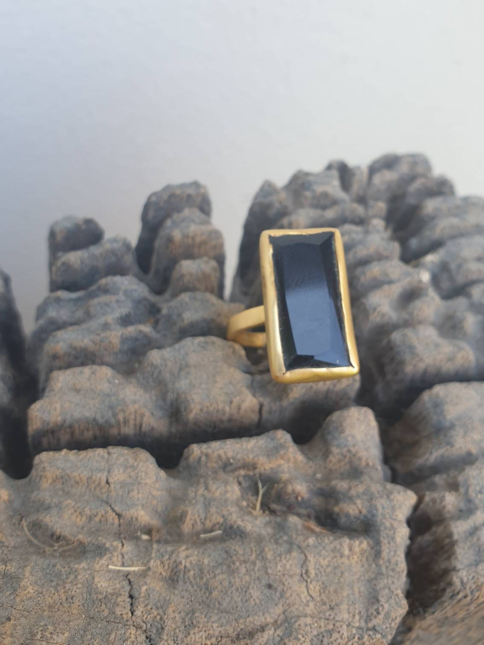 Black Onyx Ring Rectangle Ring. Rectangular Gold Ring. - Etsy