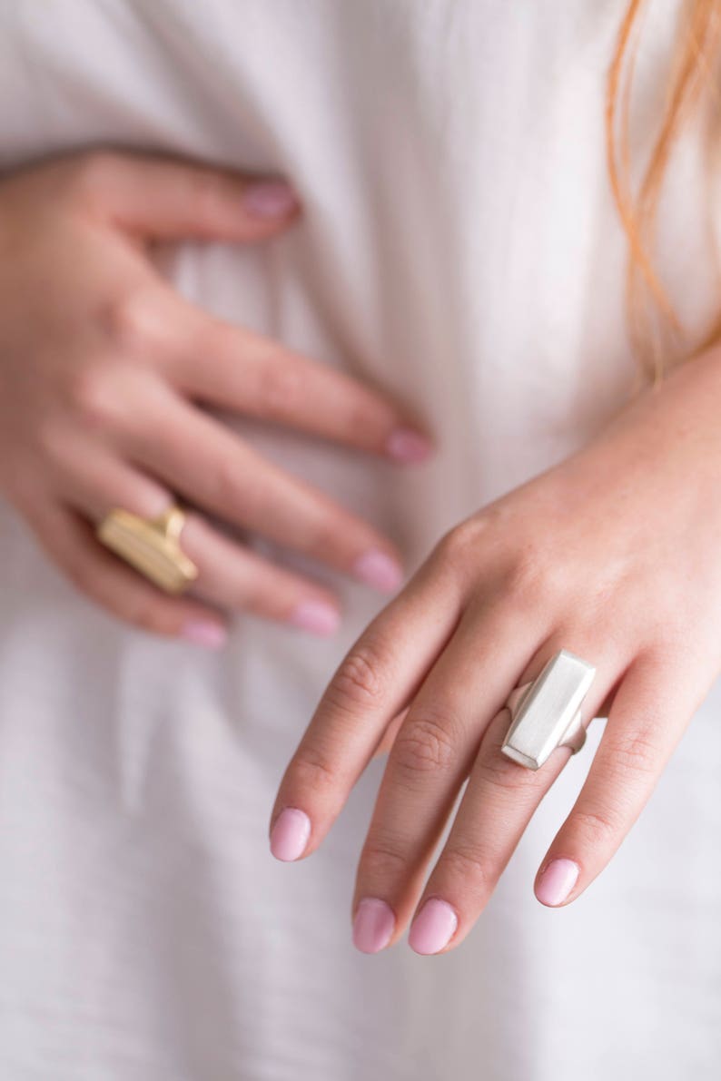 Rectangle Ring. Rectangle Silver Ring. Rectangular Silver | Etsy