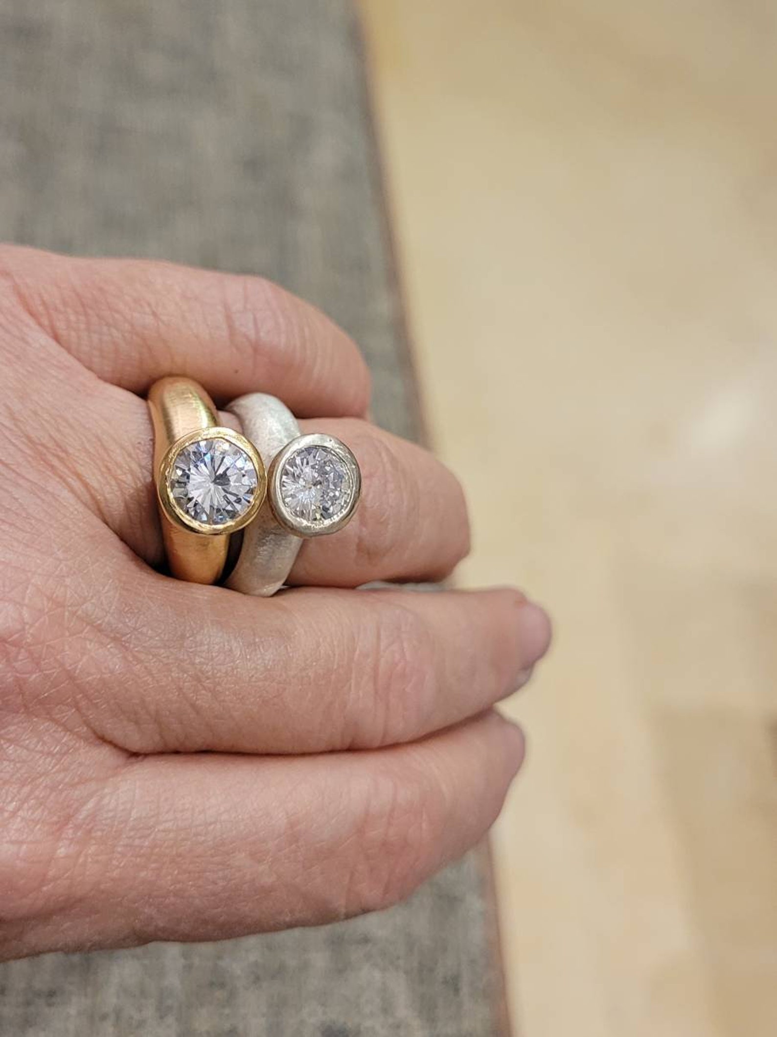 Gold long neck cubic zirconia ring. Classic gold ring. Clasic | Etsy