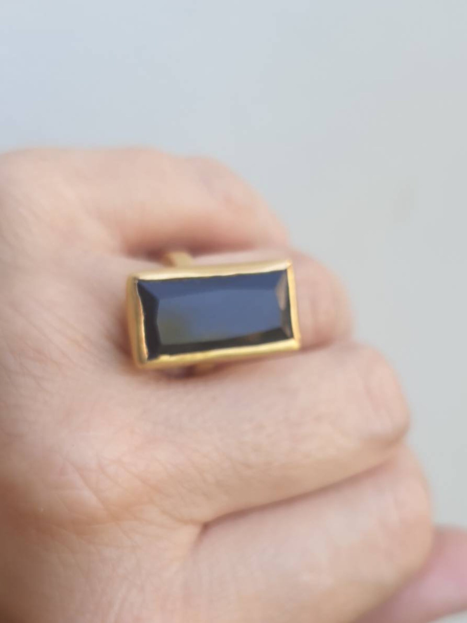 Black Onyx Ring Rectangle Ring. Rectangular Gold Ring. - Etsy