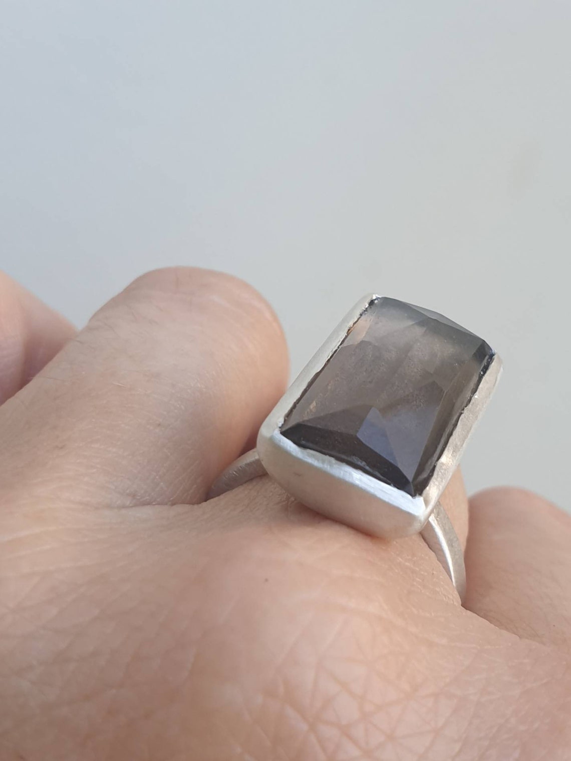Rectangle Ring. Smoky Quartz Ring. Silver Big Ring. Gemstone - Etsy Israel