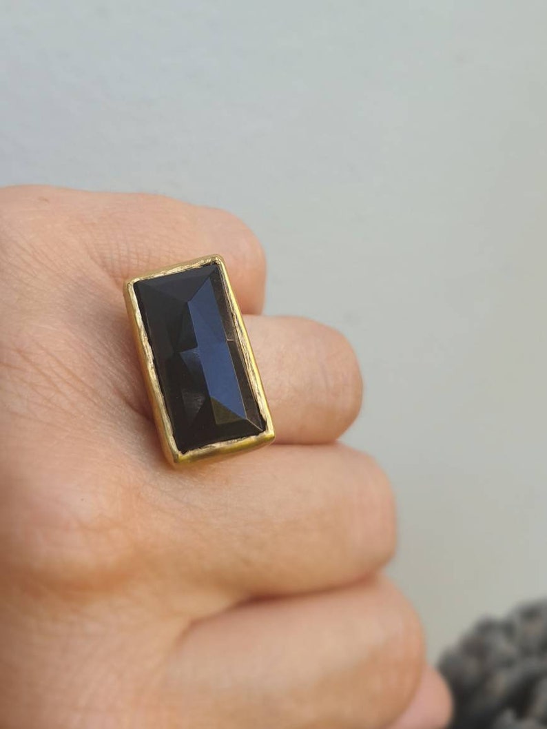 Onyx Ring. Rectangle Ring. Gold Big Ring. Gemstone Statement | Etsy