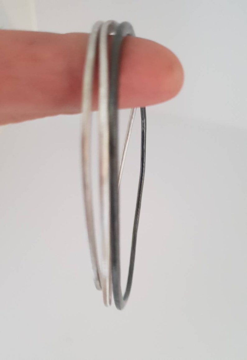 Oval silver simple bangle in matt finish. silver delicate | Etsy