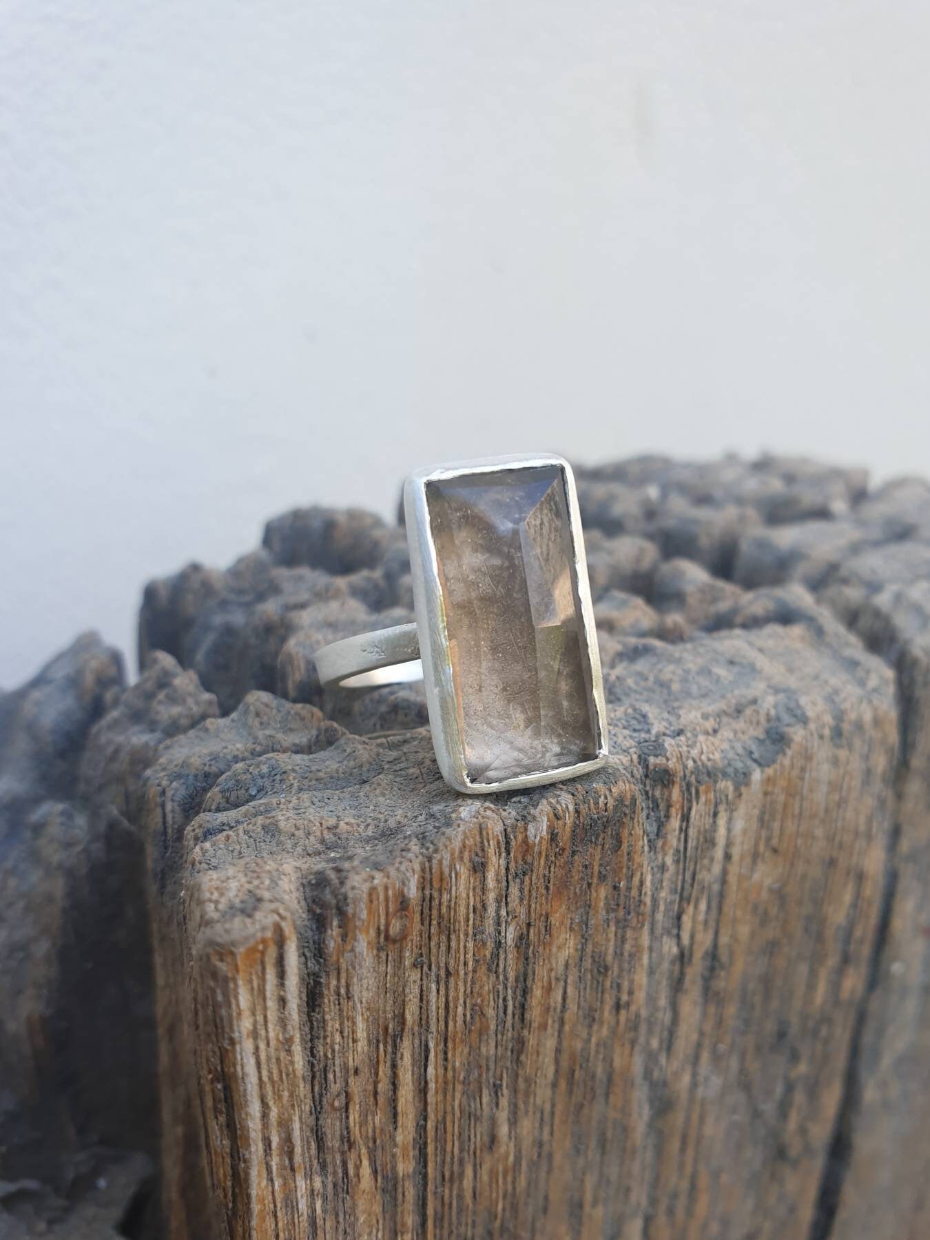 Rectangle Ring. Smoky Quartz Ring. Silver Big Ring. Gemstone - Etsy Israel