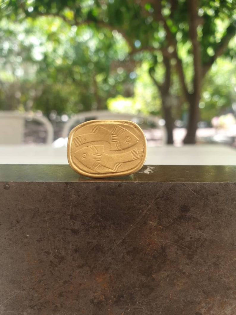 Gold Fish Signet Ring. Coin Gold Fish Ring. Pisces Ring. Fish | Etsy