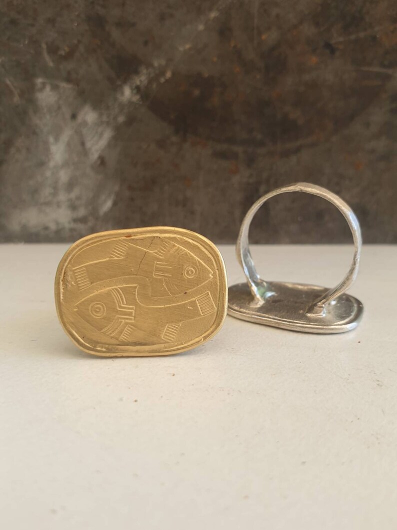 Gold Fish Signet Ring. Coin Gold Fish Ring. Pisces Ring. Fish | Etsy