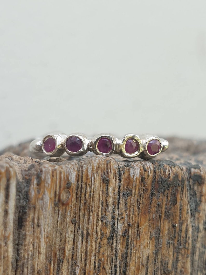 Silver rubies ring. Ruby ring. Silver ruby band ring. July | Etsy