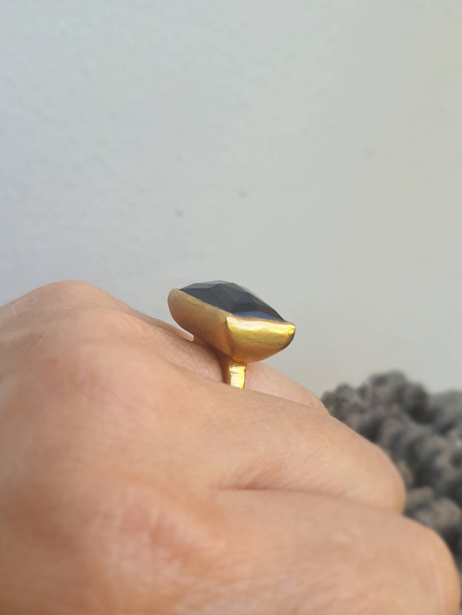 Onyx Ring. Rectangle Ring. Gold Big Ring. Gemstone Statement | Etsy