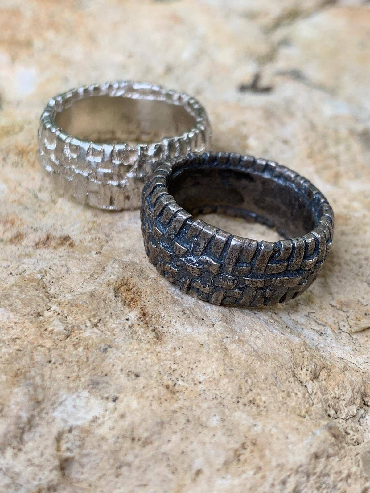 Silver textured band ring. Weaved ring. Rustic silver Ring. | Etsy