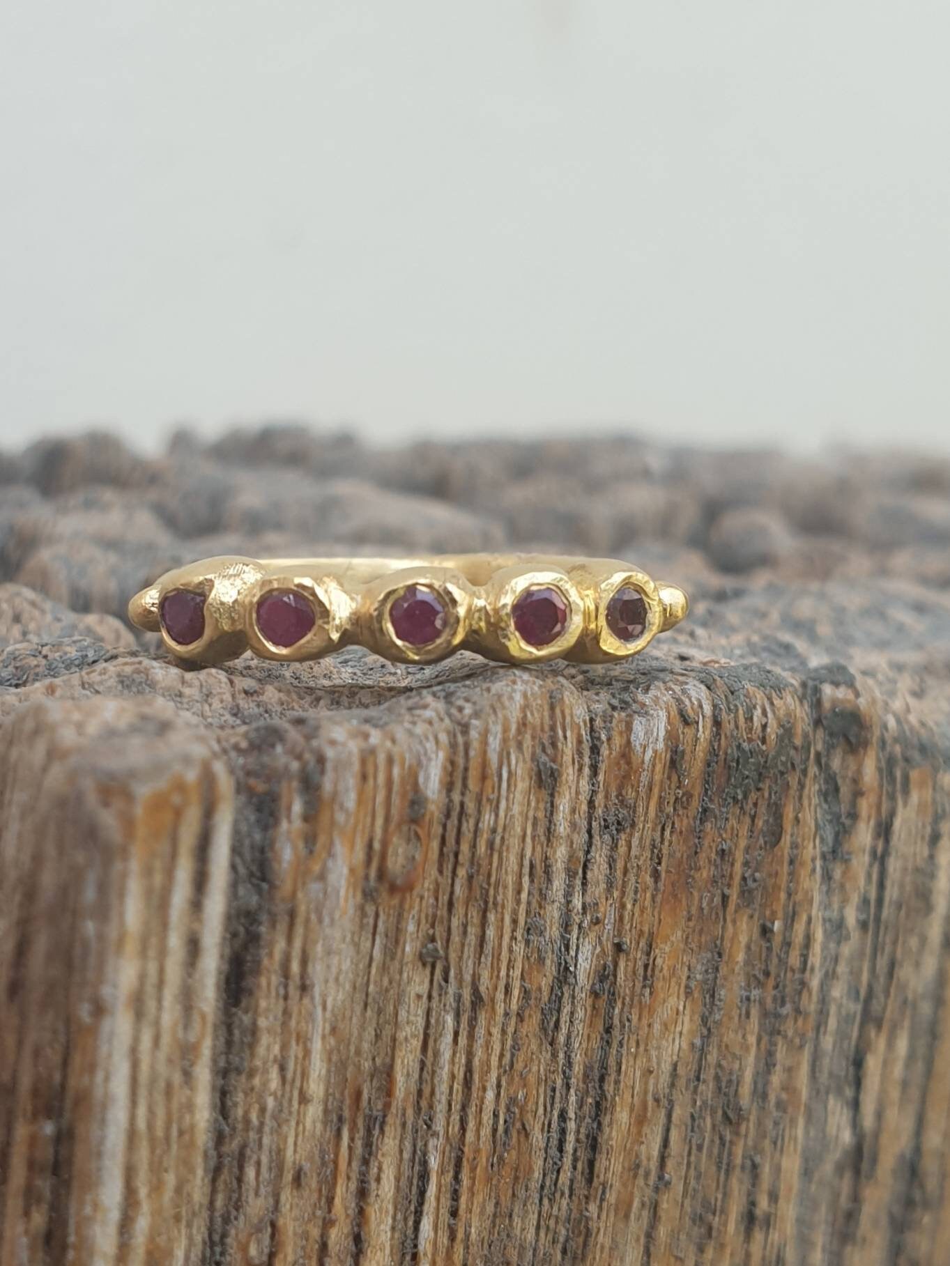 Gold rubies ring. Ruby ring. Gold ruby band ring. July | Etsy