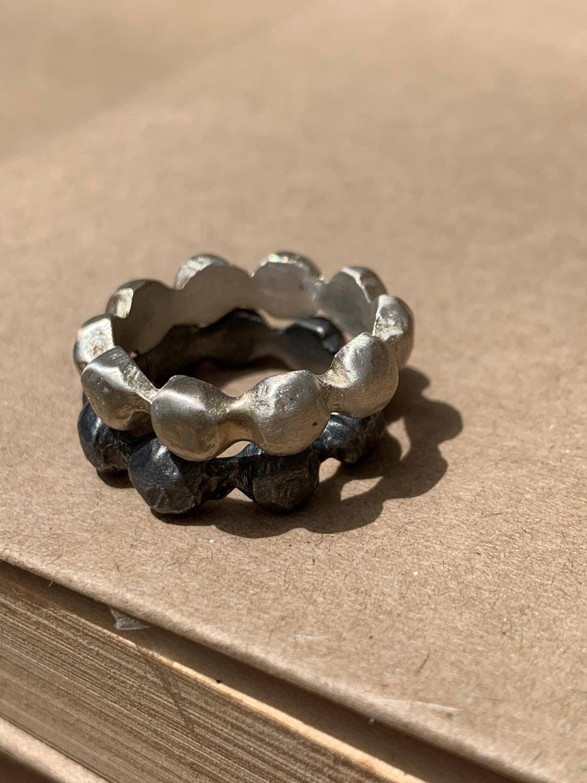 Unisex Sterling dot ring. Dots Rustic design band. Raw | Etsy