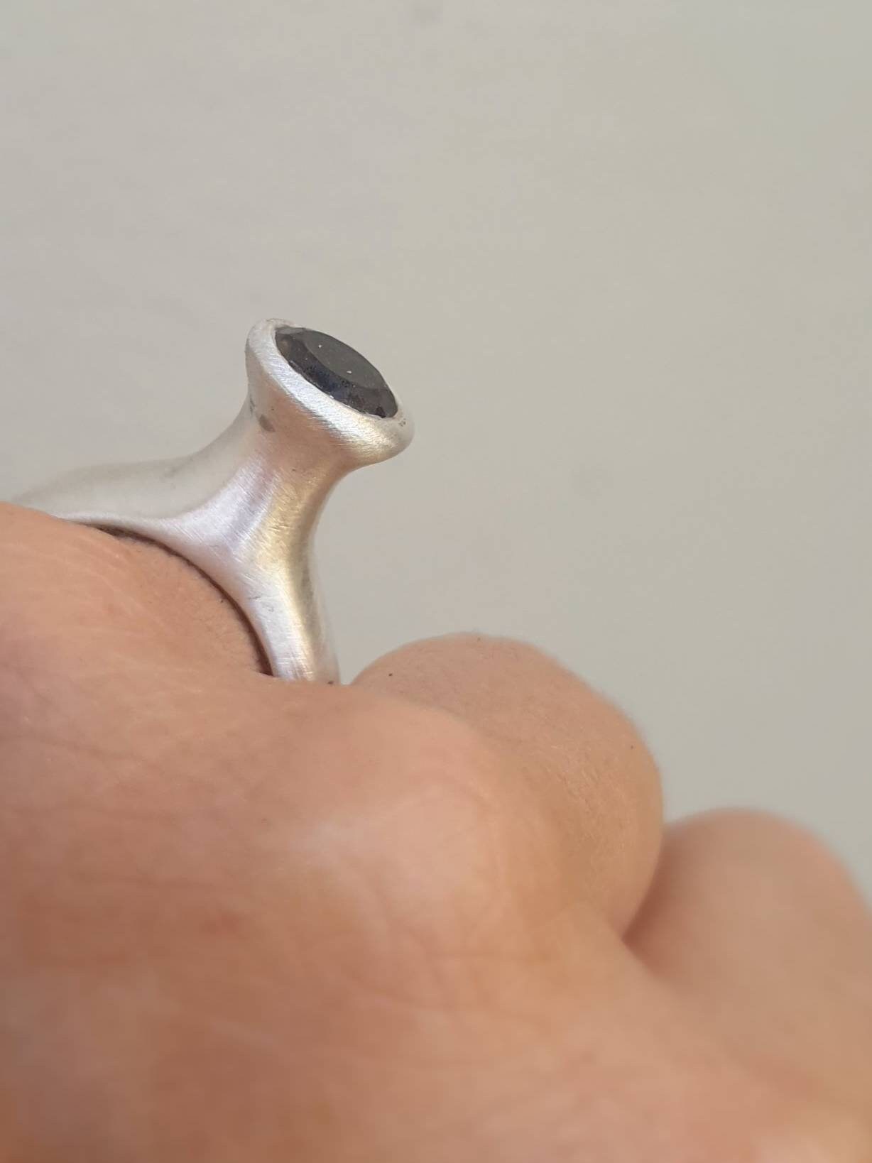 Silver smoky quartzring. Long neck ring. smoky quartz ring. | Etsy