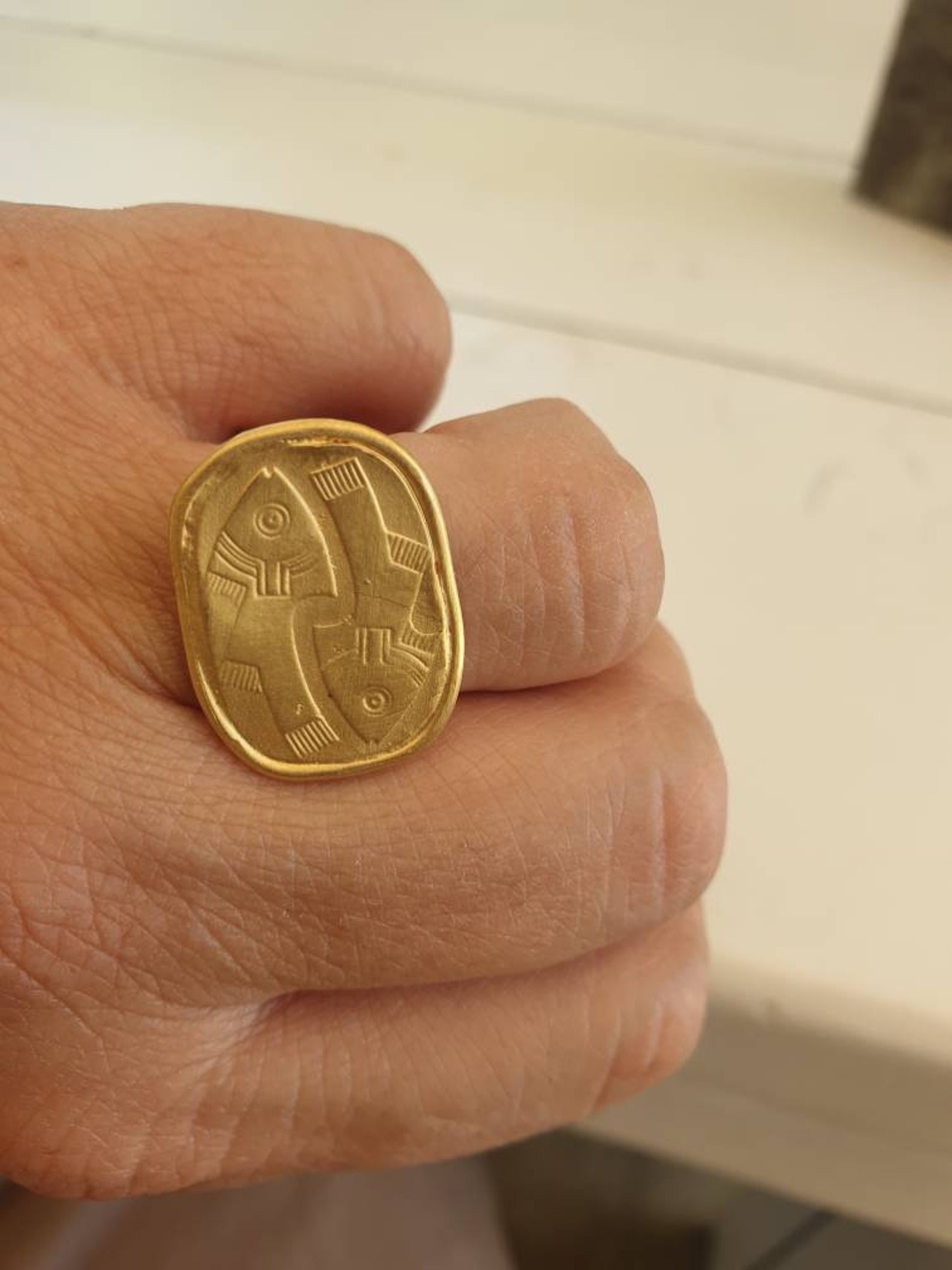 Gold Fish Signet Ring. Coin Gold Fish Ring. Pisces Ring. Fish | Etsy