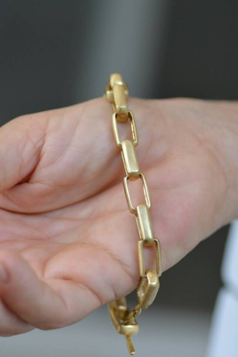 Gold Rectangular Chunky Links Chain Bracelet. Handmade Thick | Etsy