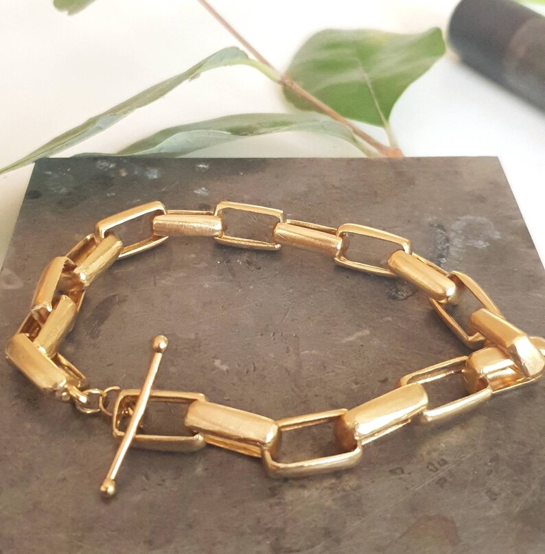 Gold Rectangular Chunky Links Chain Bracelet. Handmade Thick | Etsy
