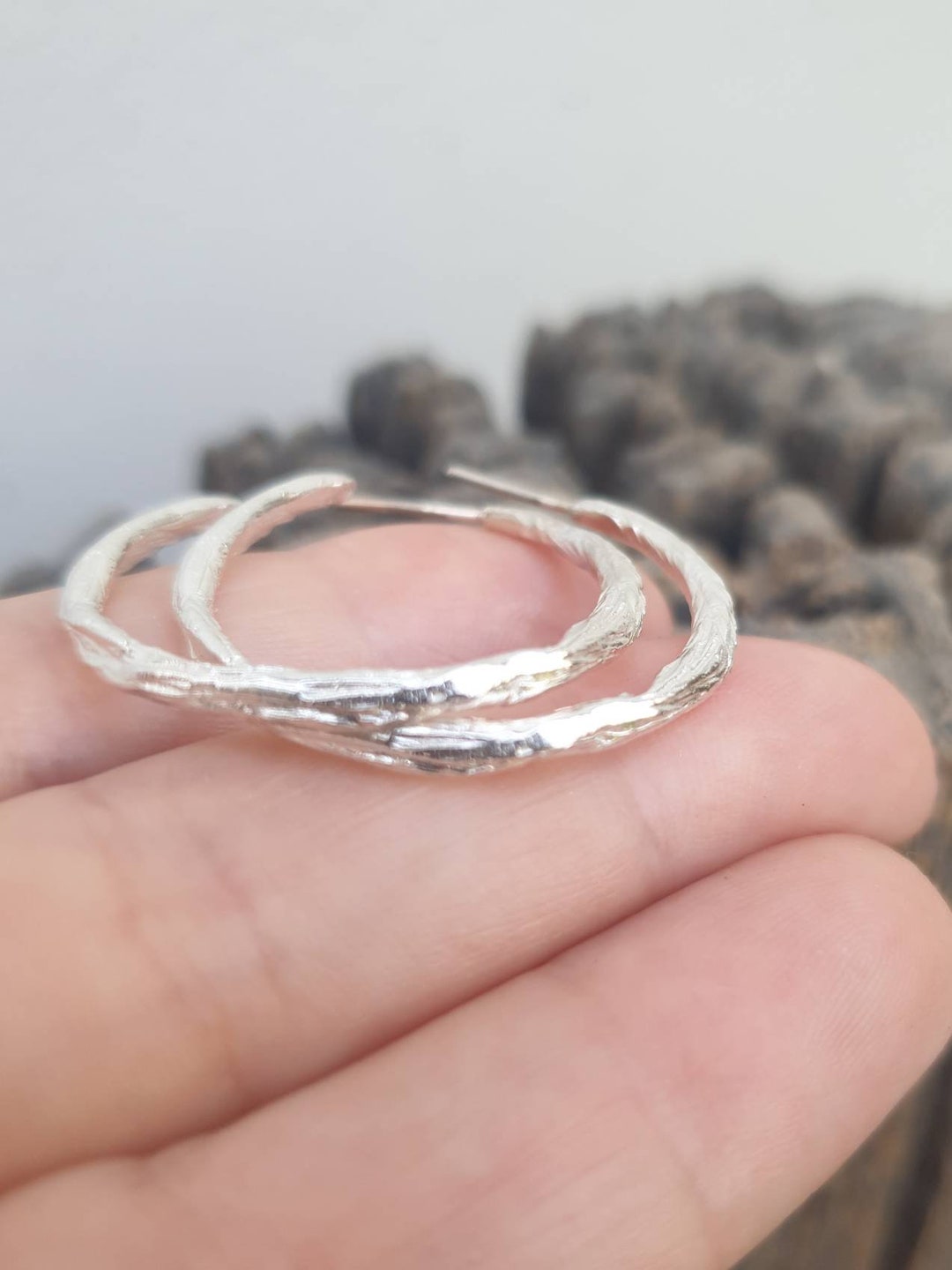 Silver Hoop Earrings. Textured Hoop Earrings. Light Earrings. Textured ...