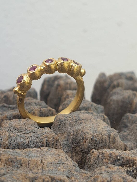 Gold rubies ring. Ruby ring. Gold ruby band ring. July | Etsy