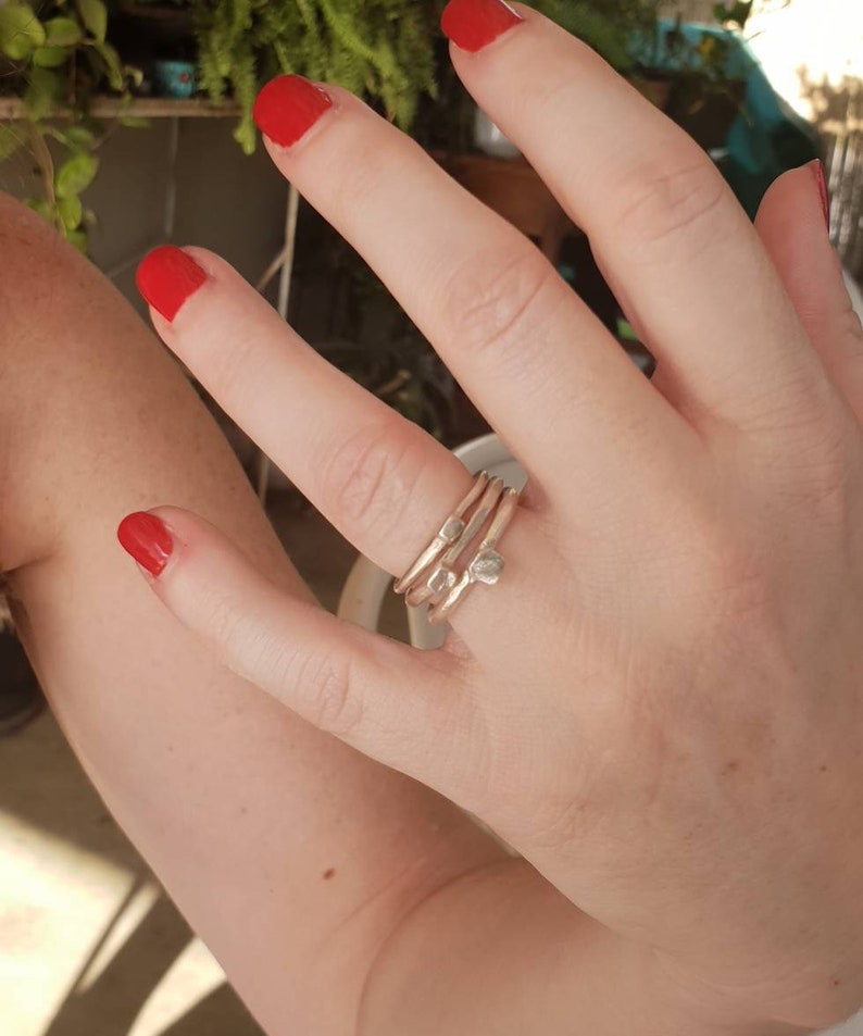 Sterling Silver Stacking Rings Set. Set of Three. Square - Etsy UK