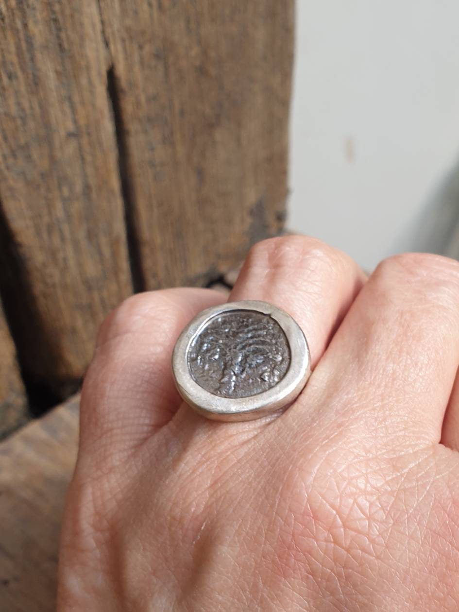 Sterling silver coin ring. Coin seal ring. stamp ring. signet | Etsy