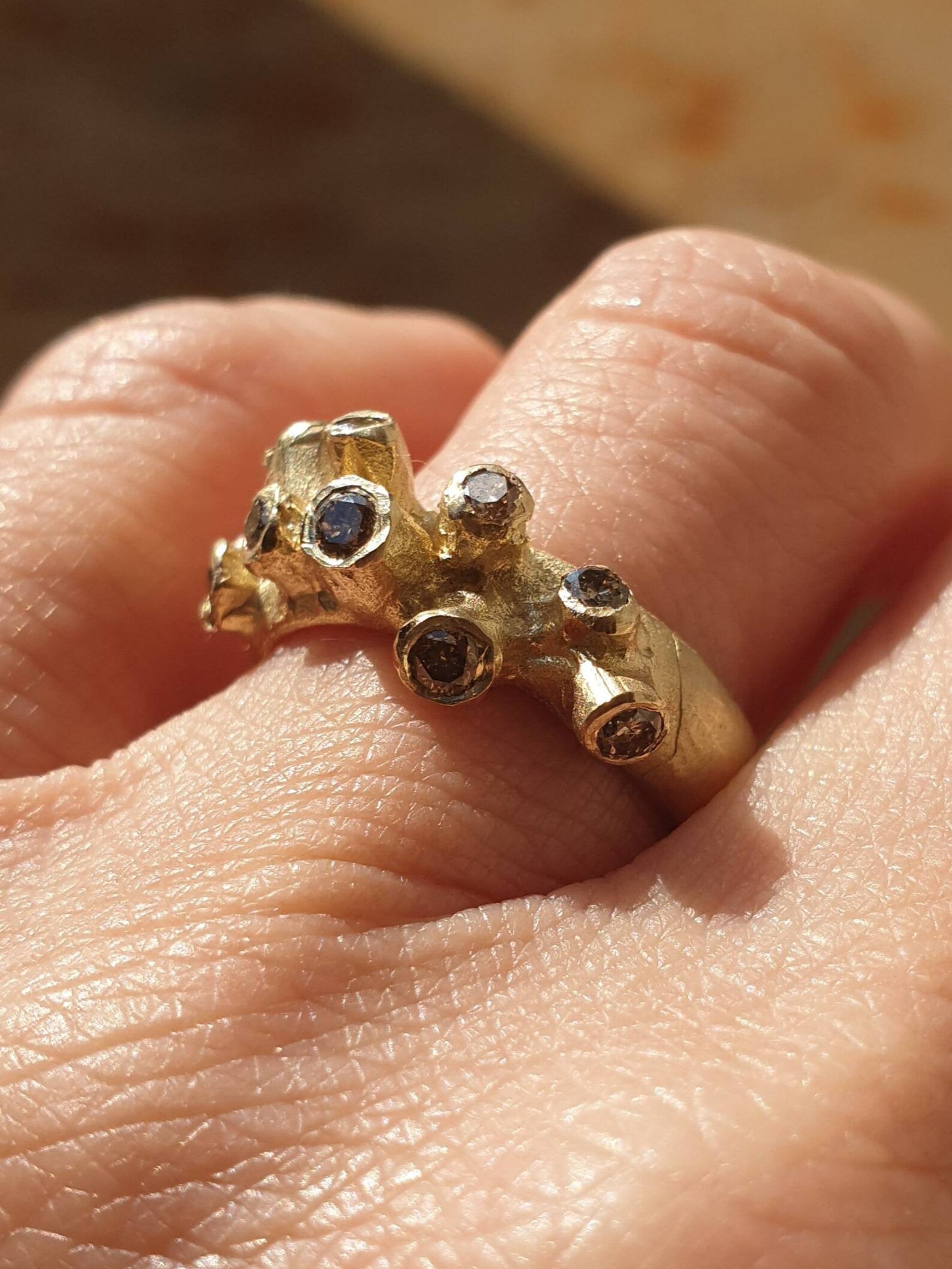 Solid 14 Karat Coral Gold Ring With Diamonds. Diamond Coral | Etsy