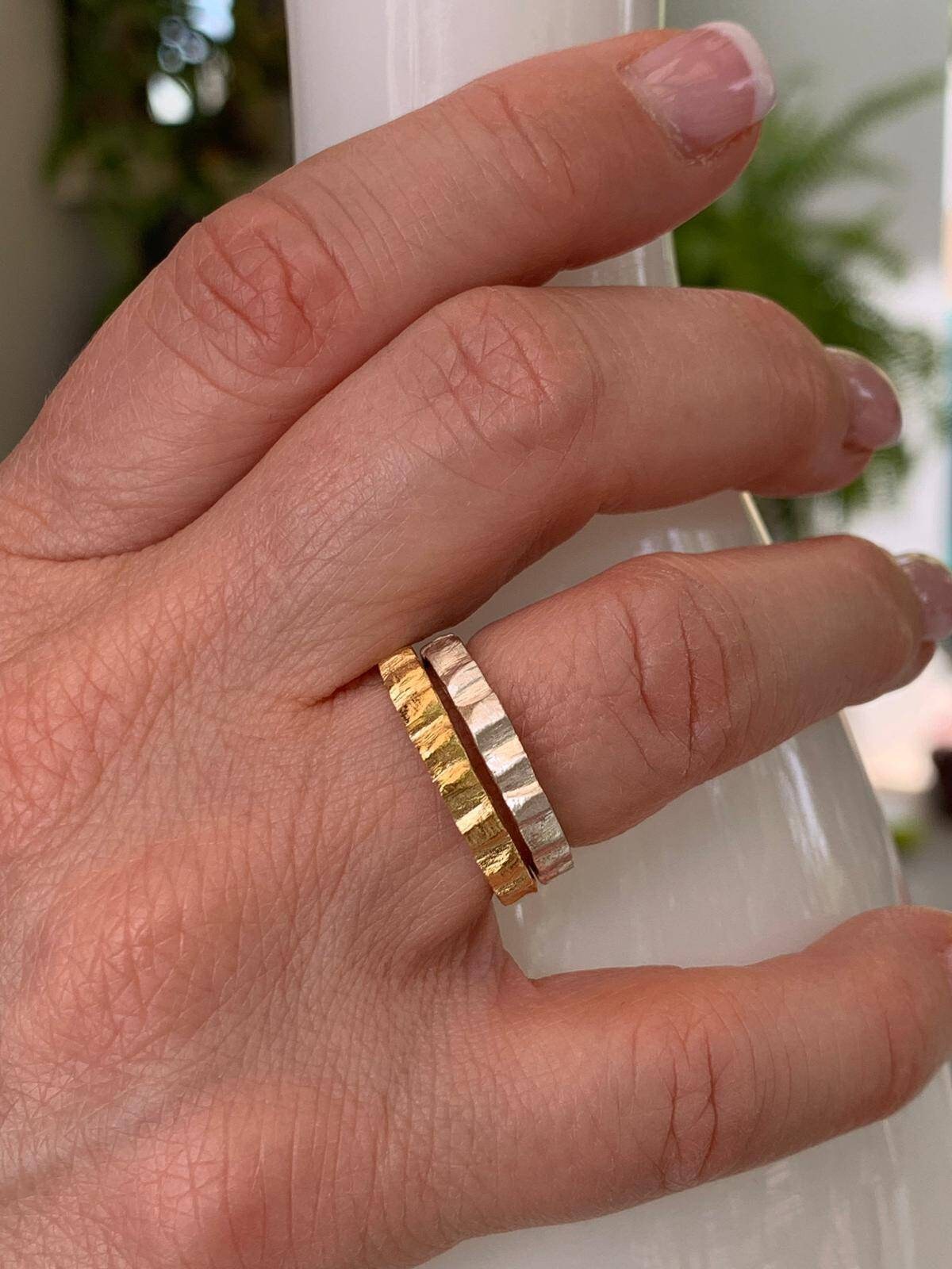 Gold Textured Stucking Band Ring. Stackable Ring. Classic Ring - Etsy