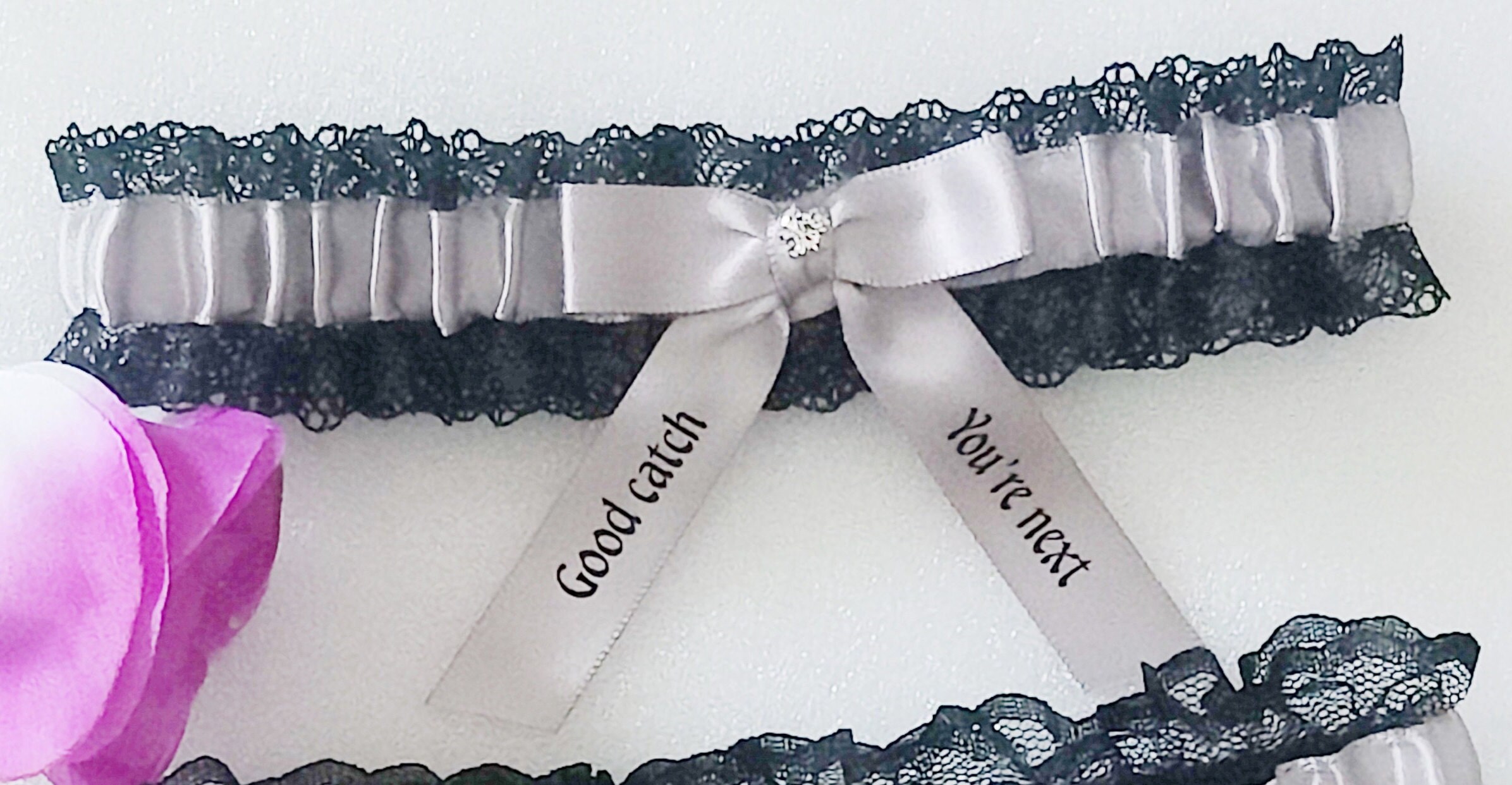 Black Lace Garter Set, Silver Satin Bow, Moon and Star Charm, Heat ...