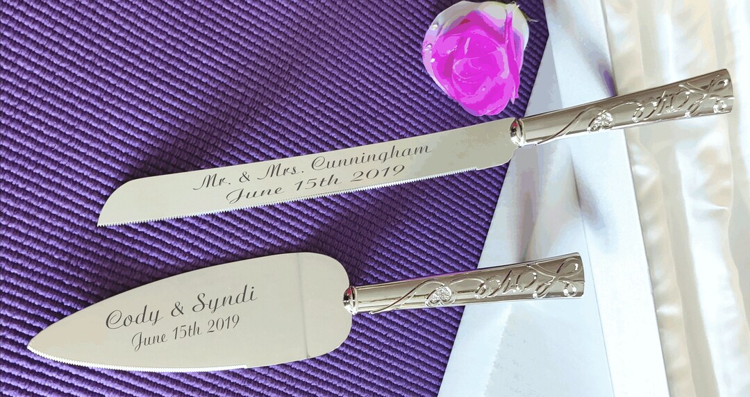 Laser Engraved, Personalized Love Handle Wedding Knife-cake Server Set ...
