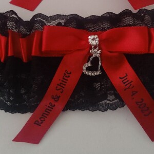 Black Lace Garter Set, Red Satin Bow, Rhinestone Hearts Charm, Heat ...