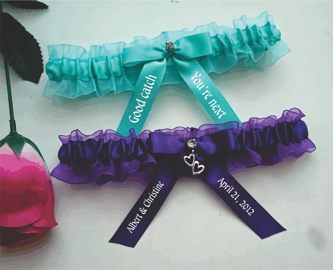 Personalized Purple Haze Organza Garter With Aqua Organza Garter Set ...