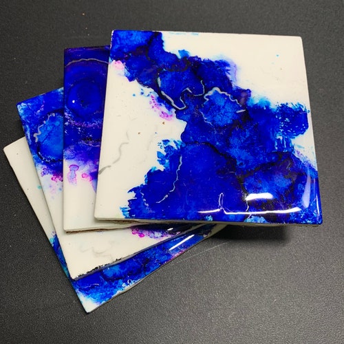 Handmade Alcohol Ink Tile Coaster Sets Housewarming Gift Home | Etsy