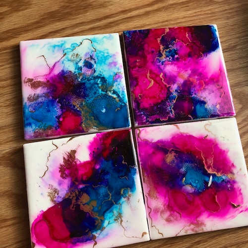 Handmade Alcohol Ink Tile Coaster Sets Housewarming Gift Home | Etsy