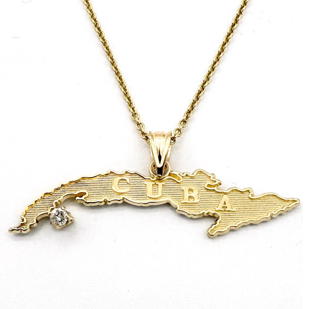 Cuba Island Pendant 14k Yellow Gold With Diamond – 1.5 Inch Cuban ...