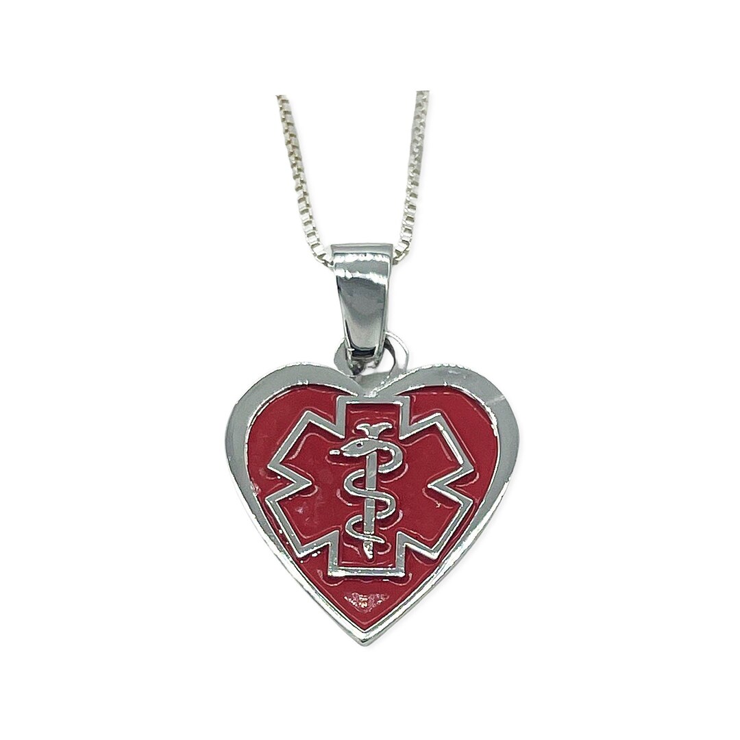 DIABETIC Heart Pendant - Medical Alert - Diabetic Notice - Solid ...
