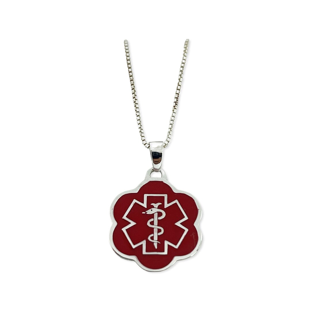 Sterling Silver Diabetic Medical Alert Flower Pendant - Optional Chain ...