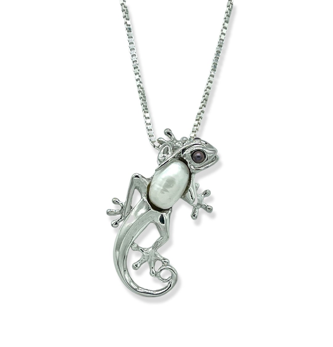 Gecko Pendant W Genuine Pearls Sterling Silver Freshwater - Etsy