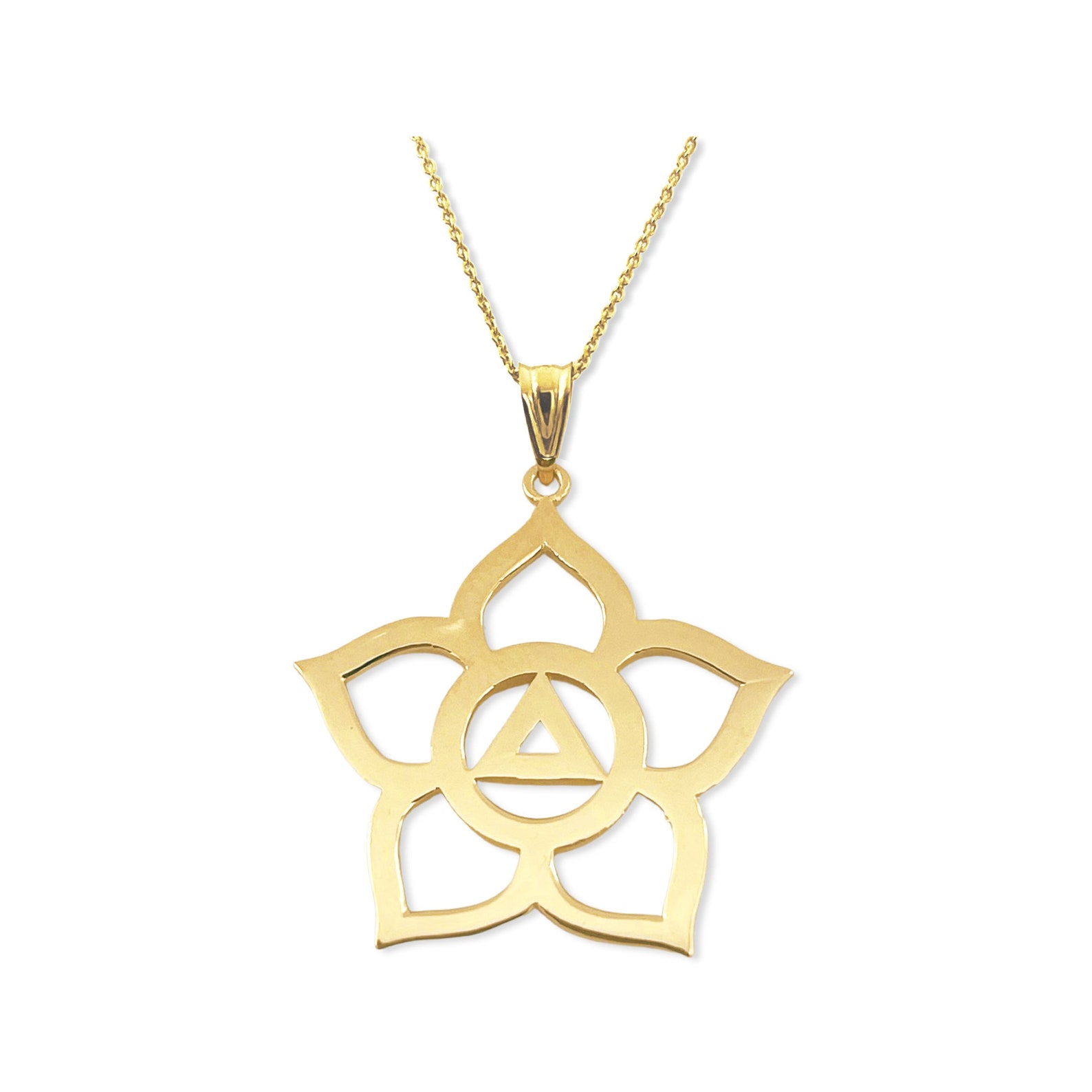 Sobriety Pendant Lotus Flower 14k Yellow Gold- AA Recovery Charm - Etsy